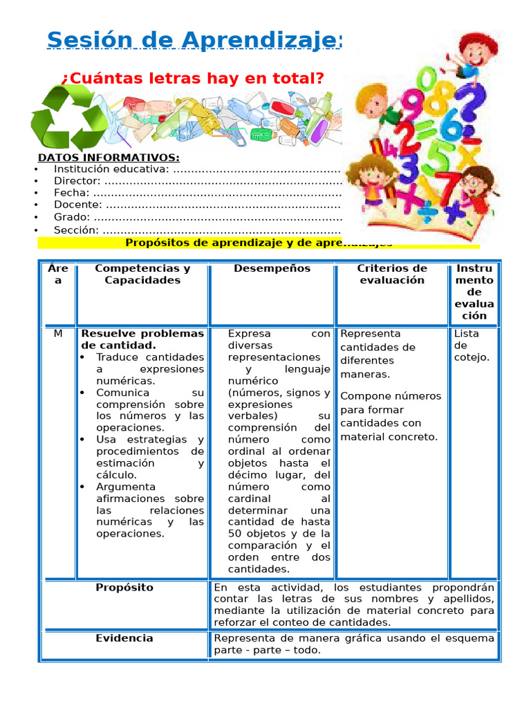 1° Sesión Día 4 Mat Cuántas Letras Hay en Total | PDF