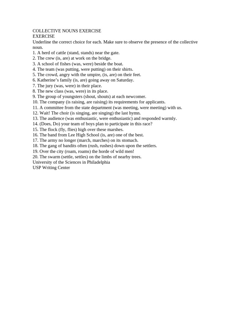 Collective Nouns Exercise | PDF | Language Arts & Discipline