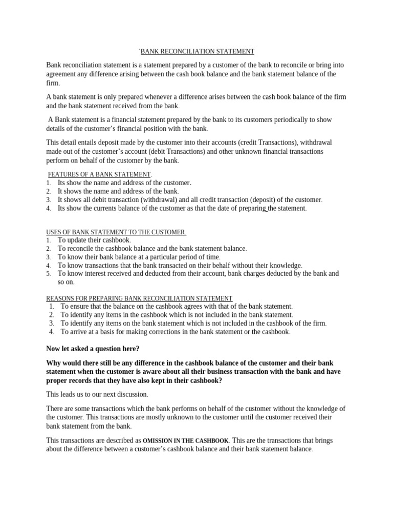 Bank Reconciliation Statement Track Note 2 | PDF | Finance & Money ...