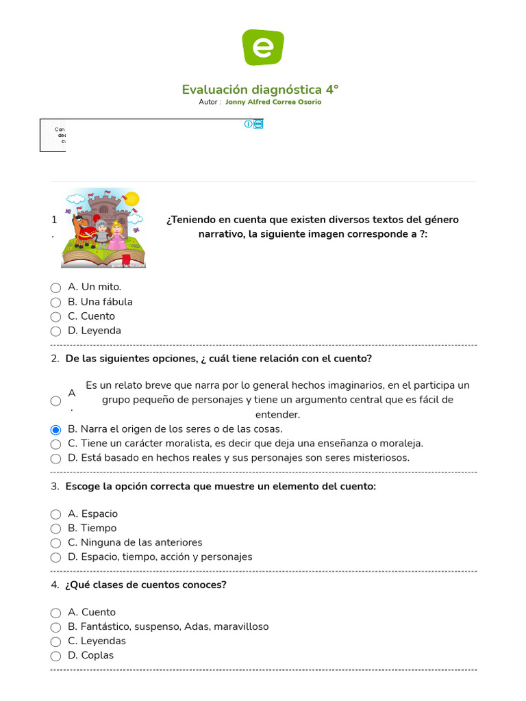 Print Quiz - Evaluación Diagnóstica 4° (Lengua - 4º - Primaria - El ...