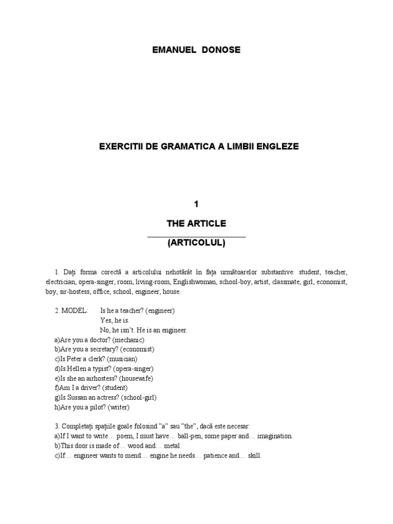 Exercitii de Gramatica Limbii Engleze | PDF