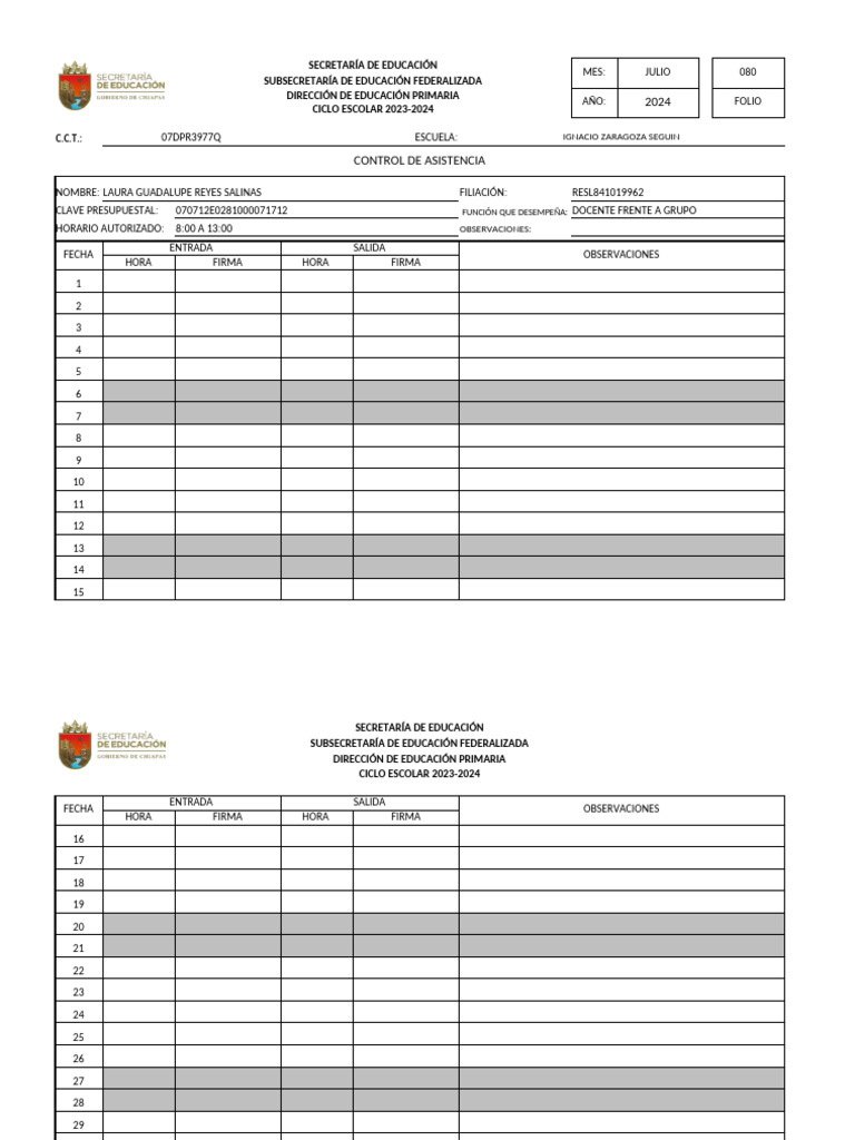 Control de Asistencia Laura 3. | PDF