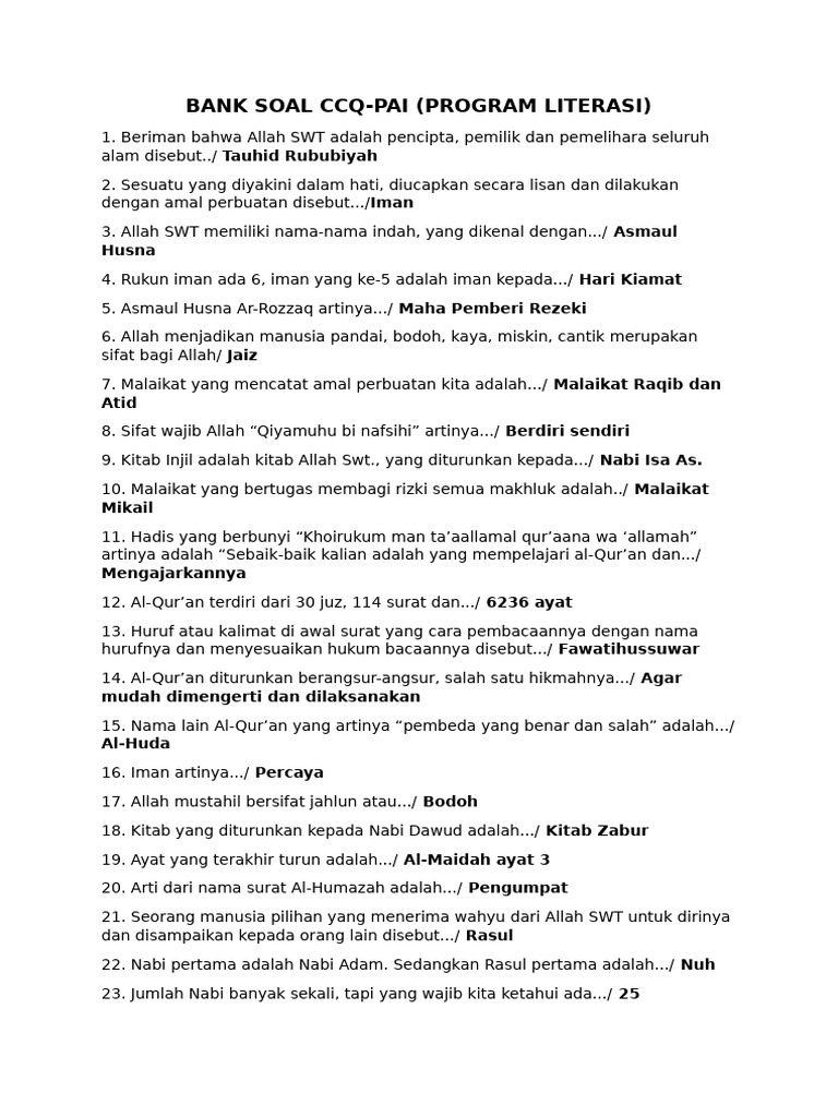 Literasi Bank Soal-Soal Ccq-Pai | PDF