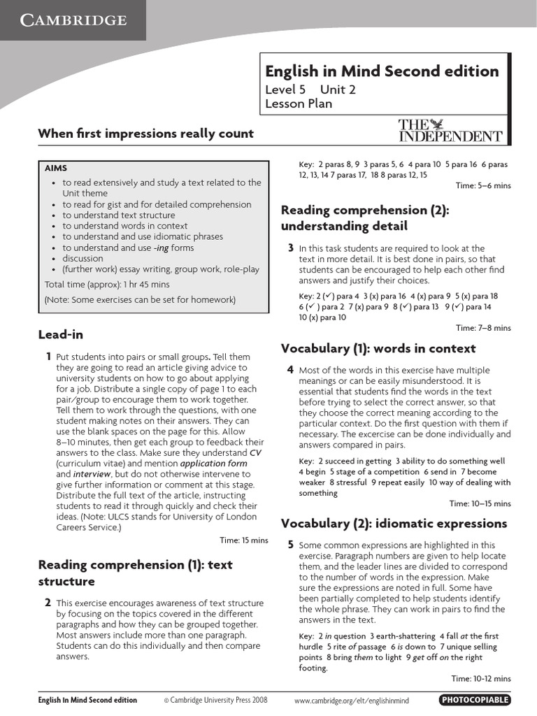 english-in-mind2-level5-unit2-extra-reading-practice-lesson-plan | PDF