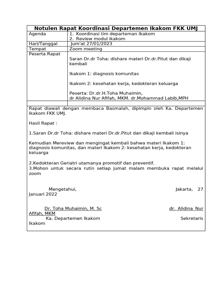 Notulen Rapat 27 Jan 2023 | PDF | Pengembangan Diri | Kesehatan Holistik