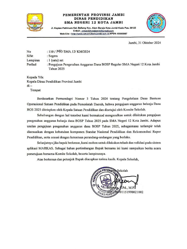 SMAN 12 Kota Jambi Surat Permohonan Dan BA Pengajuan Pengesahan ...