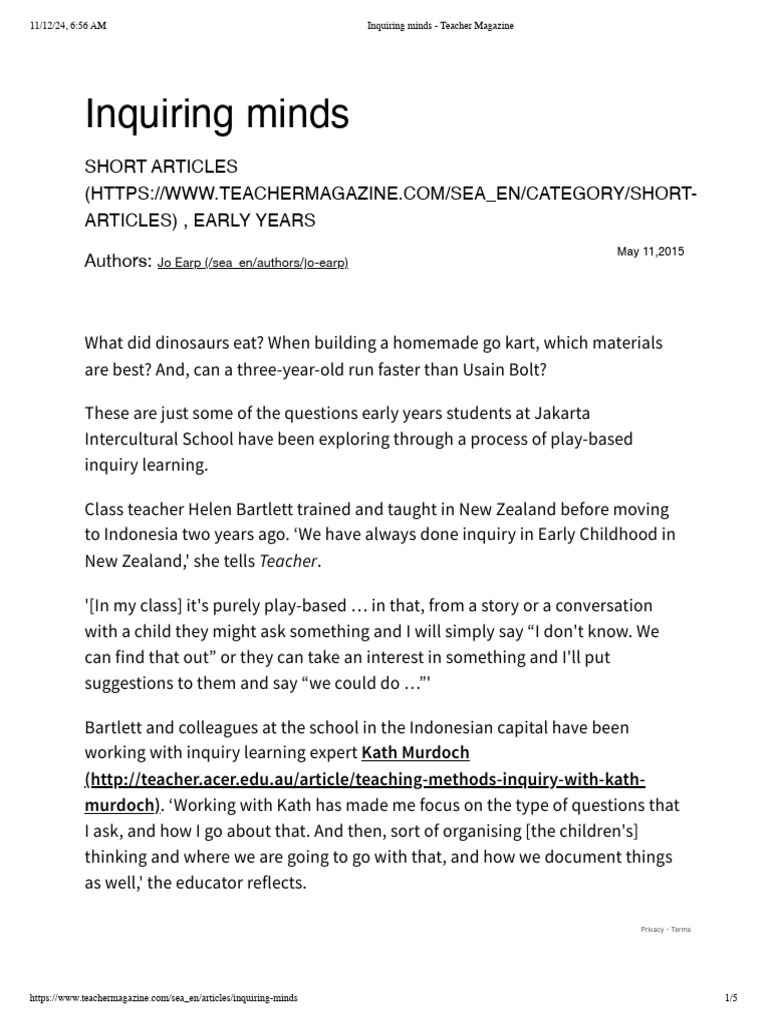 Inquiring Minds - Teacher Magazine | PDF | Inquiry Based Learning | Cognition