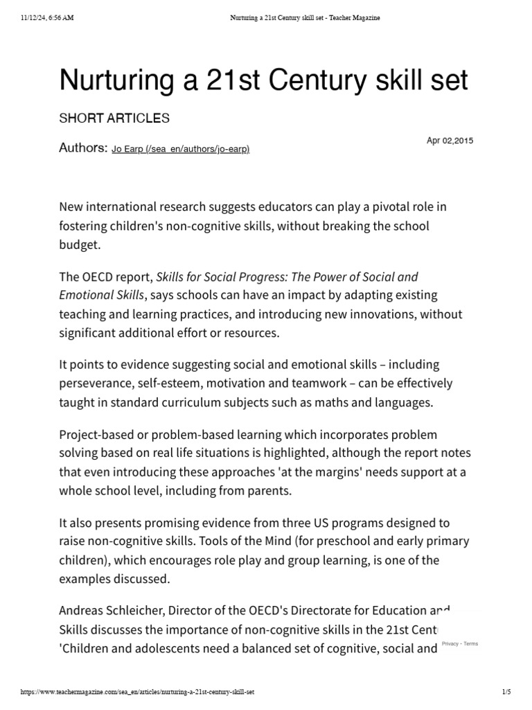 Fostering Non-Cognitive Skills in Education | PDF | Teachers ...