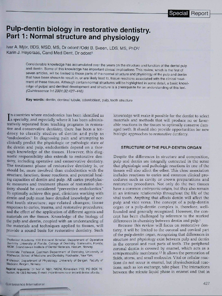 Pulp Dentin Biology in Restorative Denti | PDF | Dentin | Tooth