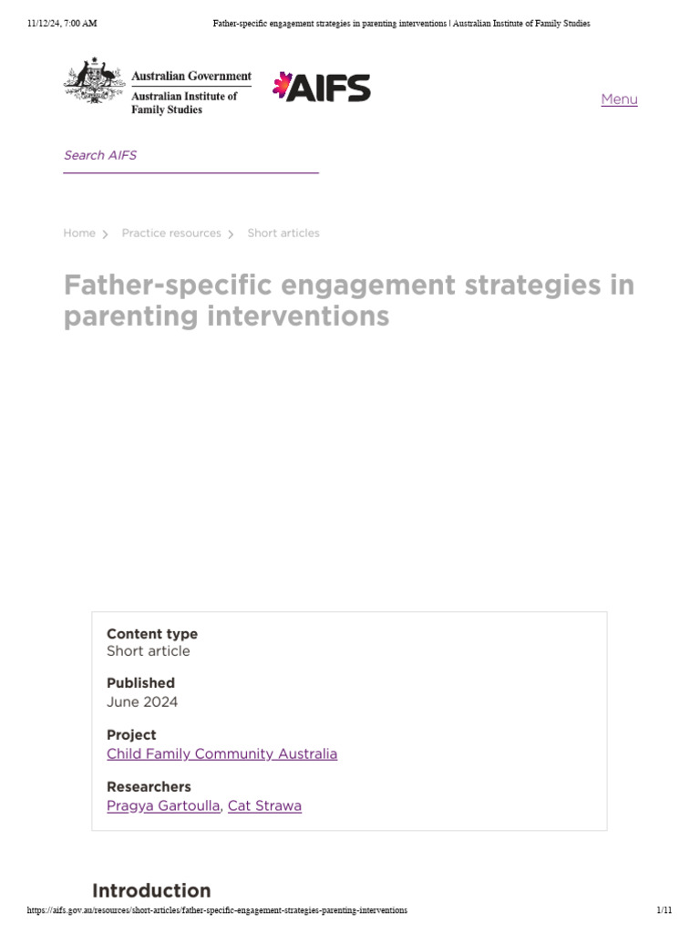 Father Engagement in Parenting Interventions | PDF | Parenting | Father