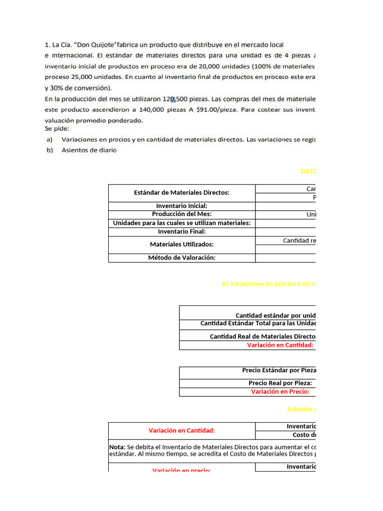 Análisis de Variaciones en Materiales Directos | PDF | Costo | Contabilidad