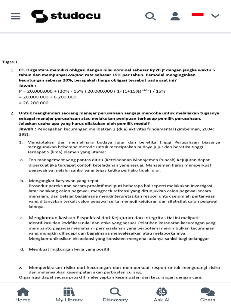 Tugas 1 Manajemen Keuangan - Tugas. 1. PT. Dirgantara Memiliki Obligasi Dengan Nilai Nominal ...