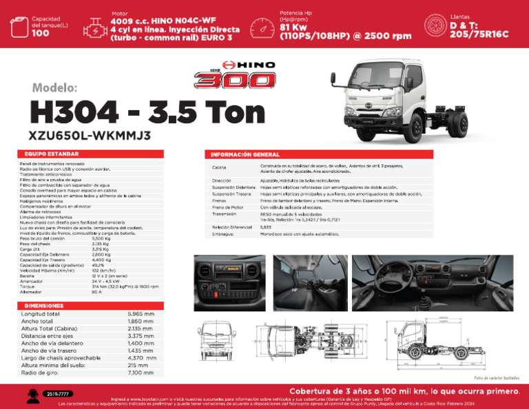 Ficha Técnica - Ficha Técnica H304 - 3.5 Toneladas | PDF