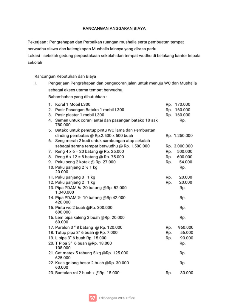 Rancangan Anggaran Biaya | PDF