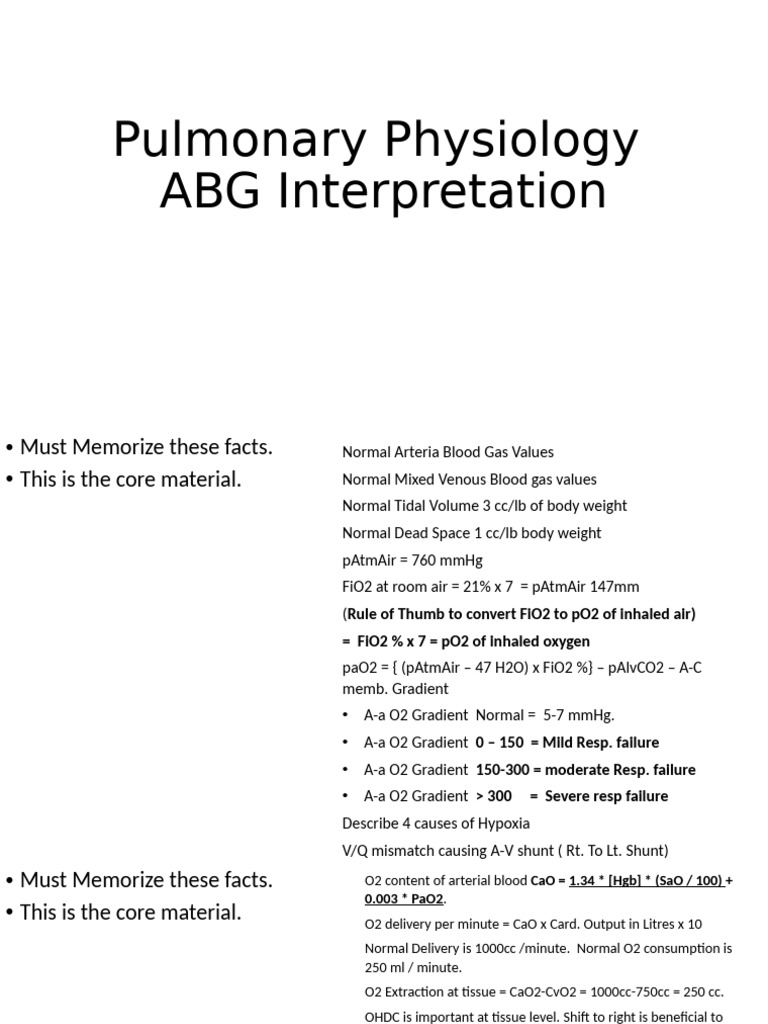 ABG Interpretation & Pulmonary Physiology | PDF | Breathing | Hemoglobin