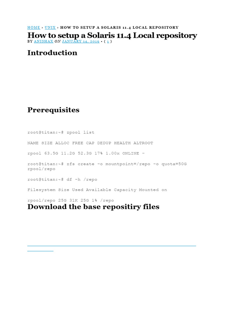 How to setup a Solaris 11.4 Local repository GOOD | PDF | Zip (File Format) | System Software