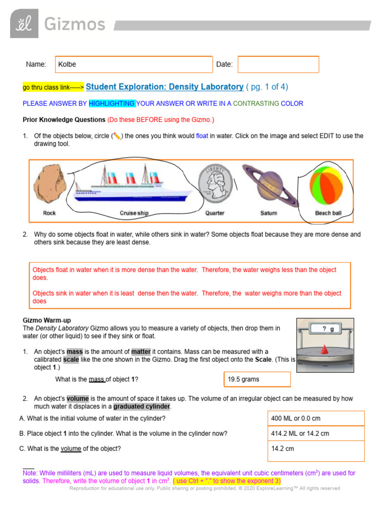 Gizmos_ Density Lab (SE) | PDF | Density | Volume