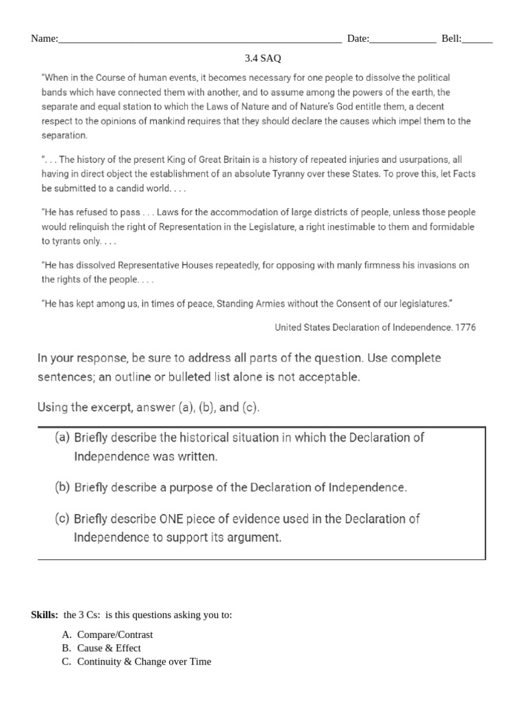 3.4 SAQ - Declaration of Independence | PDF | Career & Growth | Sports ...