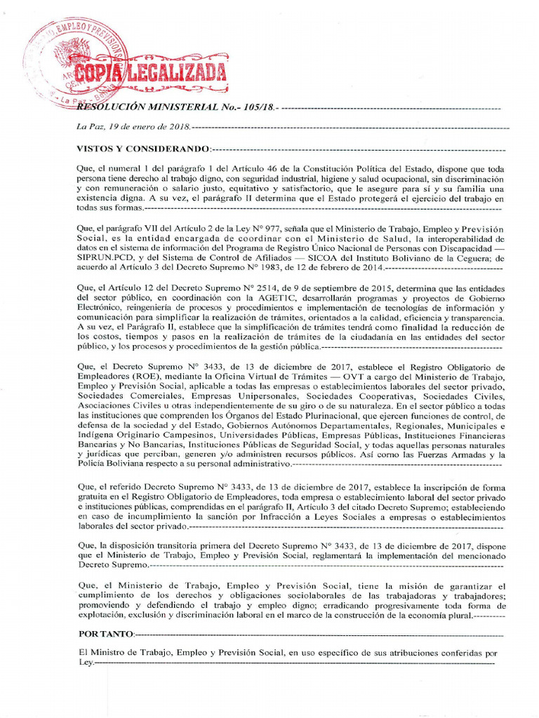 Resolucion Ministerial 105-18 | PDF