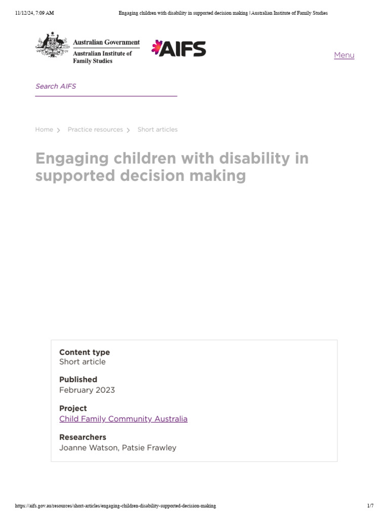 Engaging Children With Disability in Supported Decision Making ...