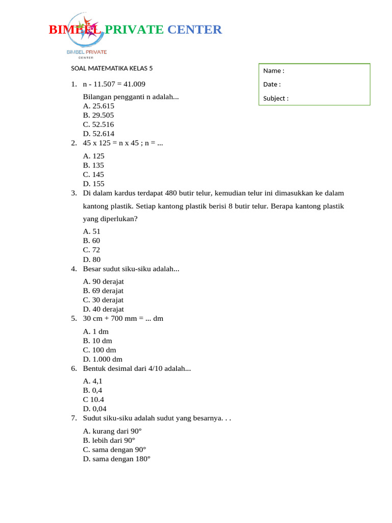 Soal Exam Math | PDF | Metode & Bahan Ajar | Griya & Taman