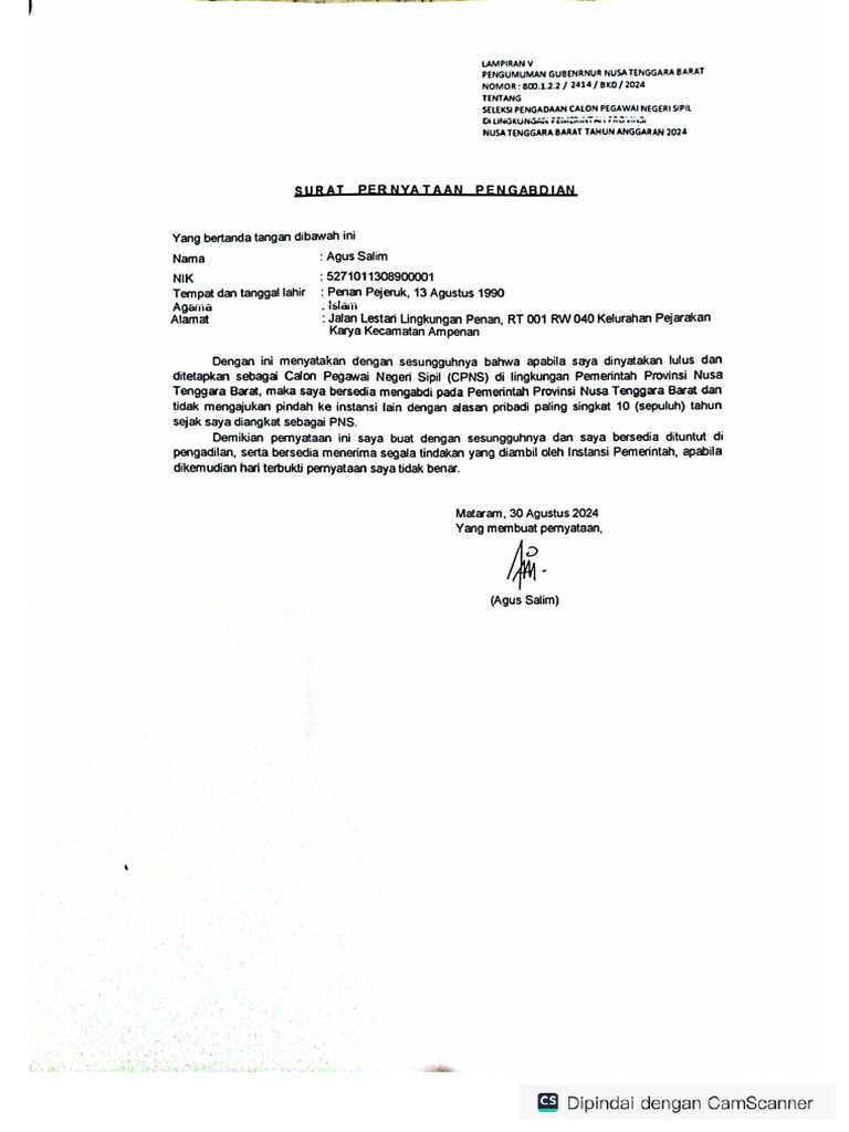 Surat Pernyataan Pengabdian | PDF