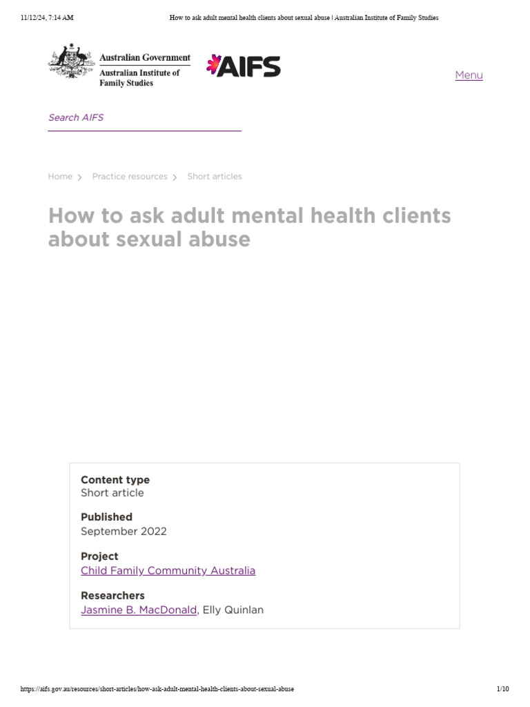 How To Ask Adult Mental Health Clients About Sexual Abuse - Australian ...