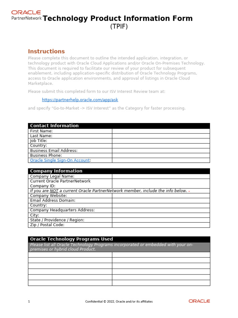 Tech Product Info Form 10693169 | PDF | Cloud Computing | Oracle ...