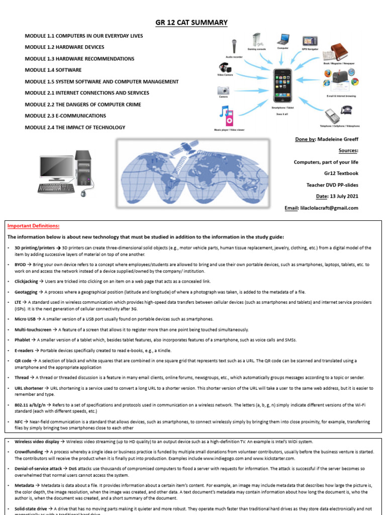Grade 12 CAT Study Guide Summary | PDF | Image Scanner | Printer ...