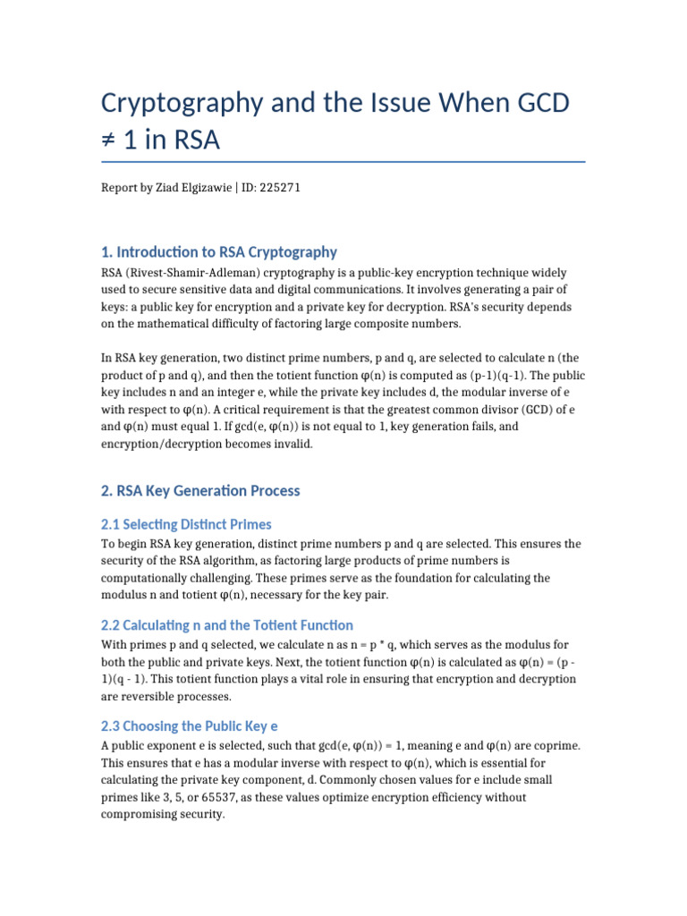 RSA Cryptography Report GCD Not 1 | PDF | Public Key Cryptography | Encryption