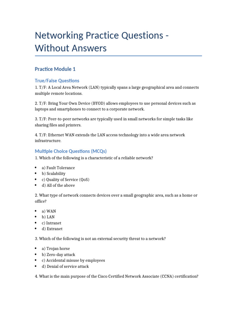 Networking Practice Questions No Answers New | PDF | Computer Network | Local Area Network