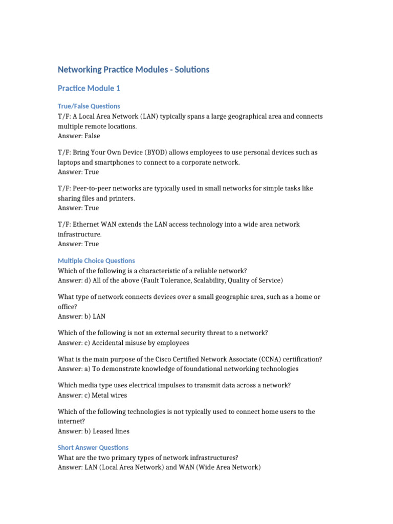 Networking Practice Modules Solutions | PDF | Computer Network | Local ...