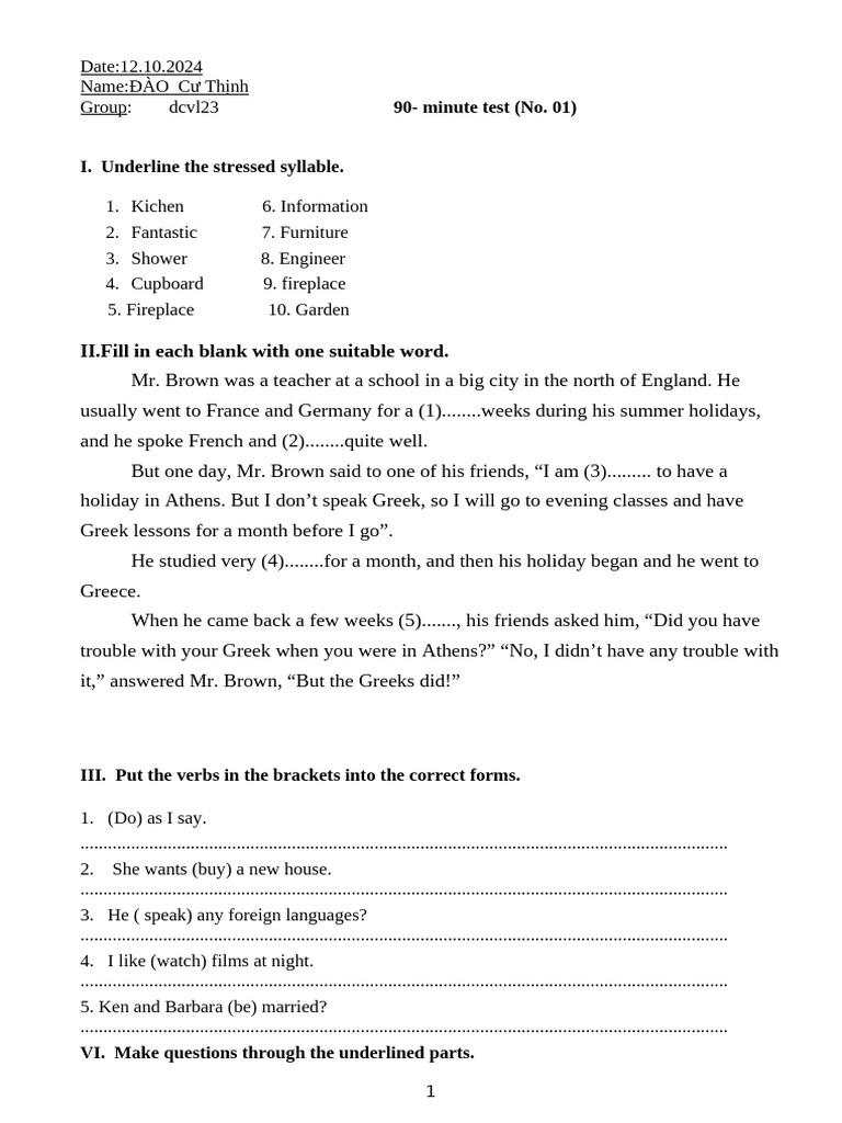 English Test | PDF | Jeans | Linguistics
