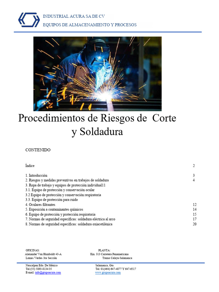 Procedimiento de Riesgos de Corte y Soldadura | PDF | Soldadura ...