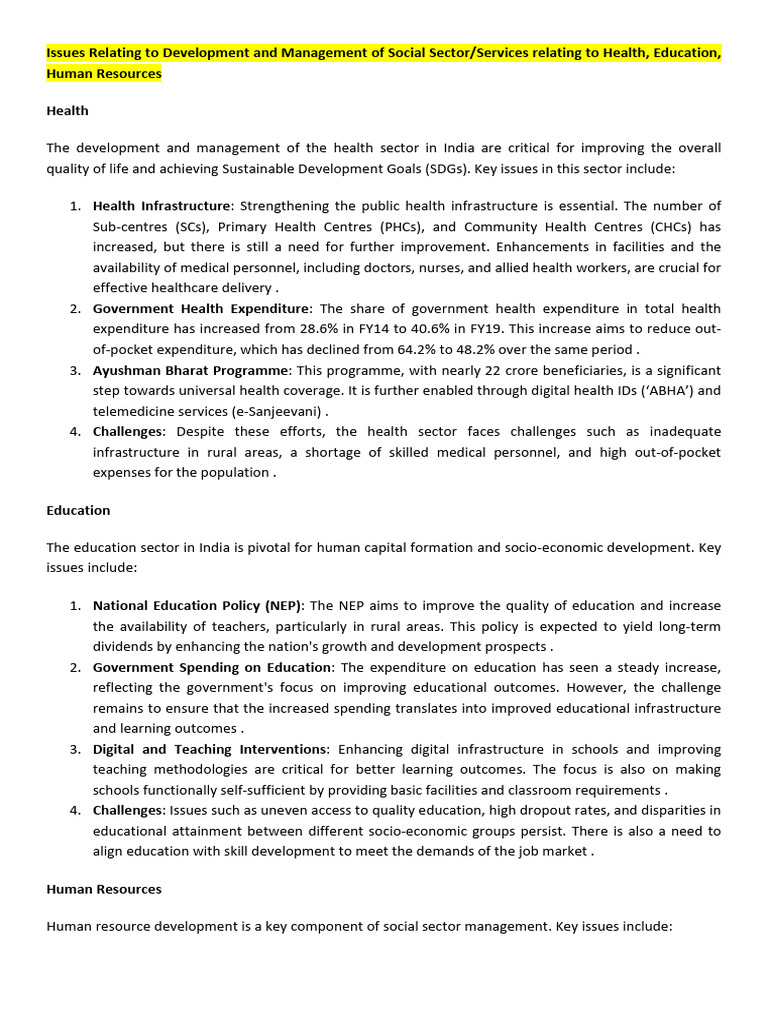 Development and Management of Social Sector | PDF | Welfare | Employment