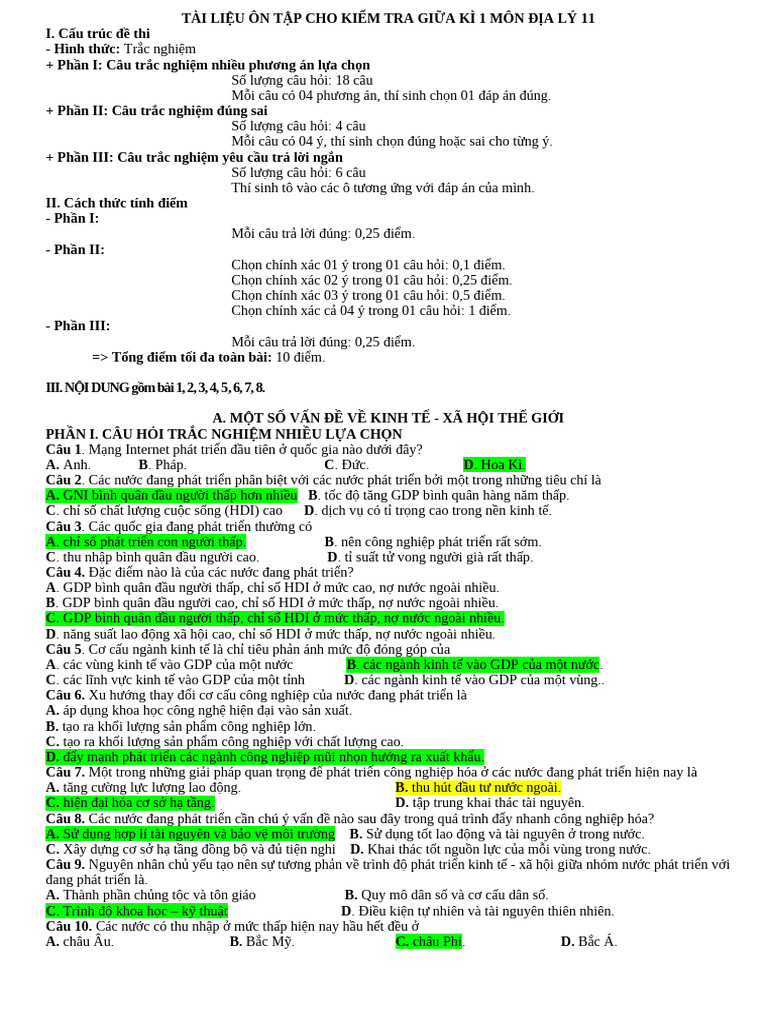 ĐỊA 11 - ĐỀ CƯƠNG GKI NH 24.25 gui HS | PDF