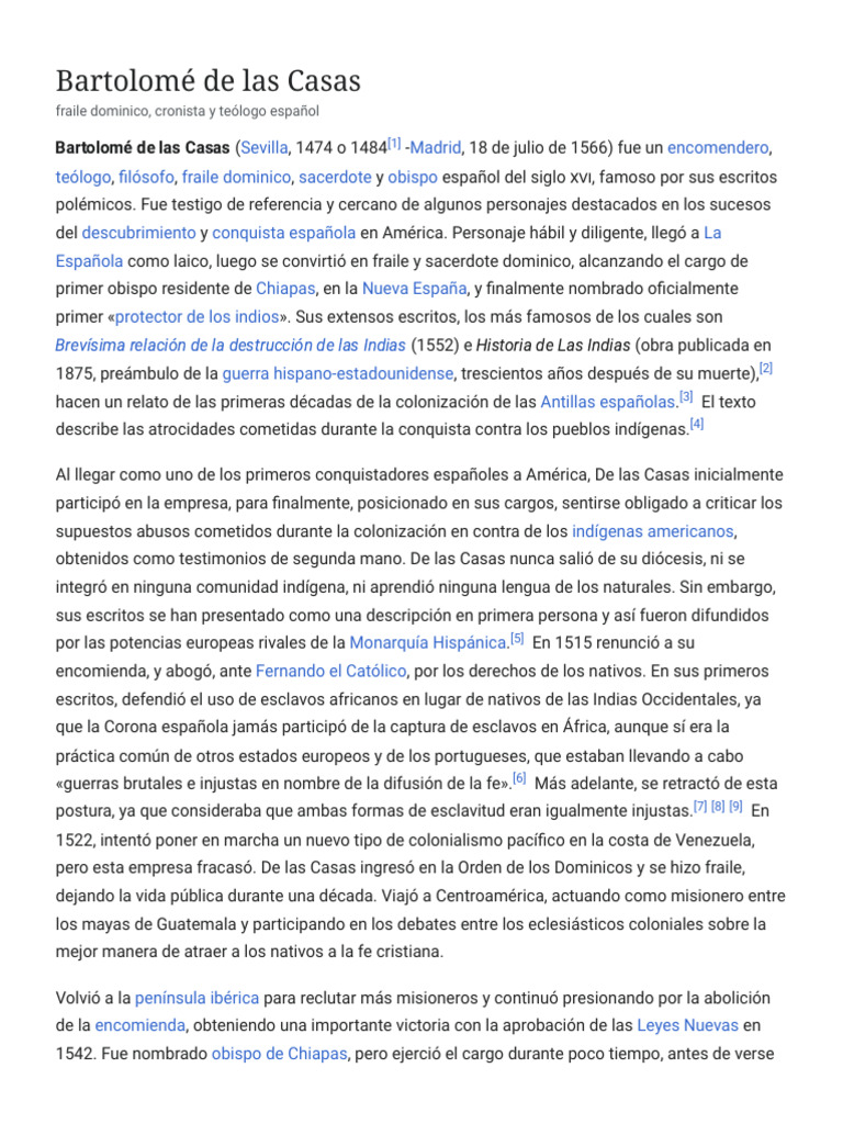 Bartolomé de Las Casas - Wikipedia, La Enciclopedia Libre | PDF ...