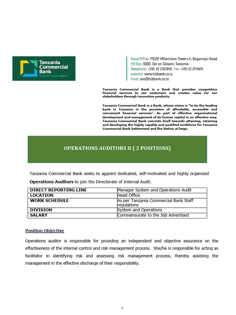 Advert For Operations Auditor II Jan | PDF | Audit | Internal Audit