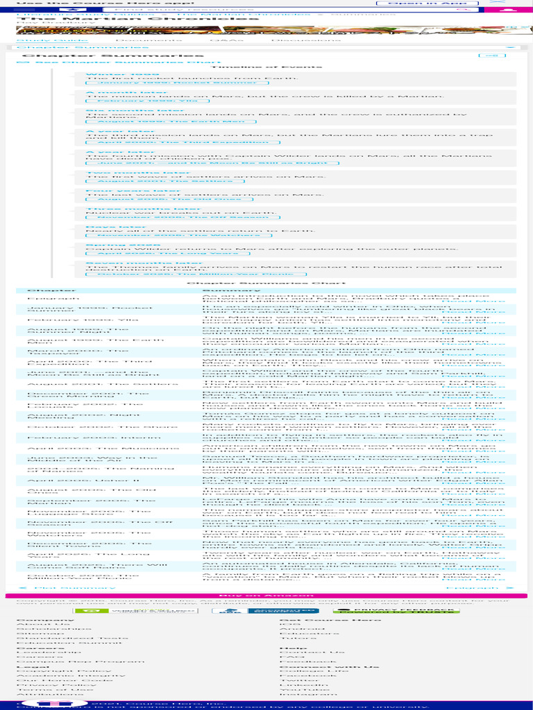 The Martian Chronicles Study Guide | PDF | Mars | Terrestrial Planets