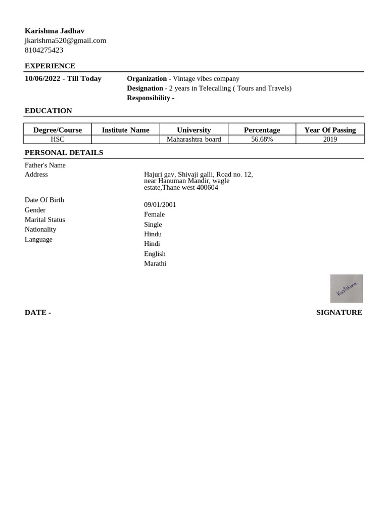 Telecalling Experience at Vintage Vibes | PDF