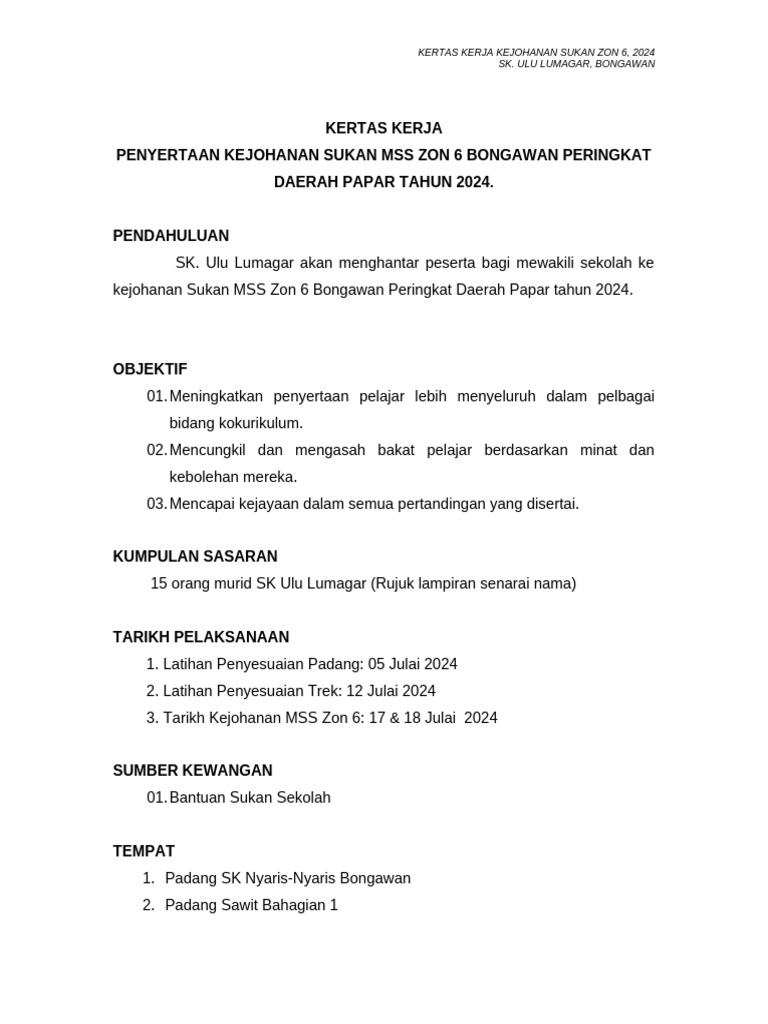 Kertas Kerja Sukan 2024 | PDF