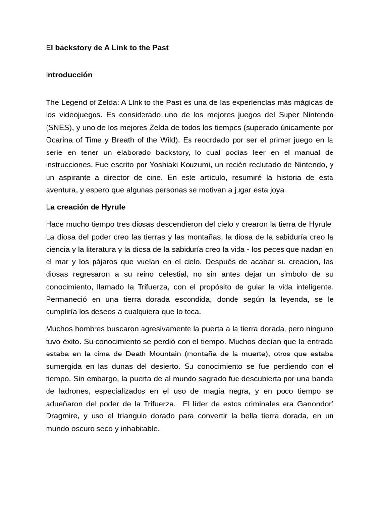El backstory de A link to the Past | PDF | La leyenda de Zelda | Nintendo