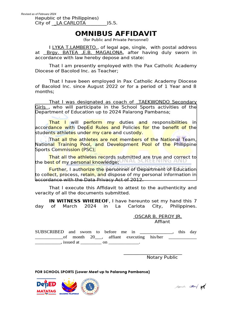 Omnibus-Affidavit - v2024 | PDF | Affidavit | Civil Law (Common Law)