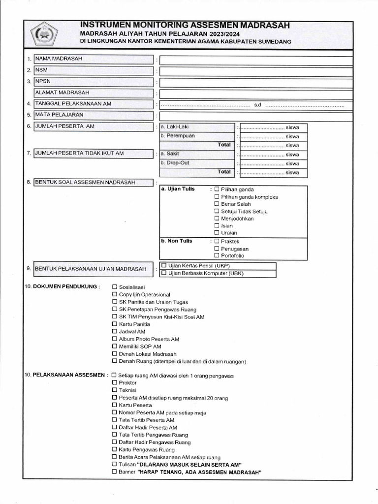 Instrumen Monev Am Jenjang Ma | PDF
