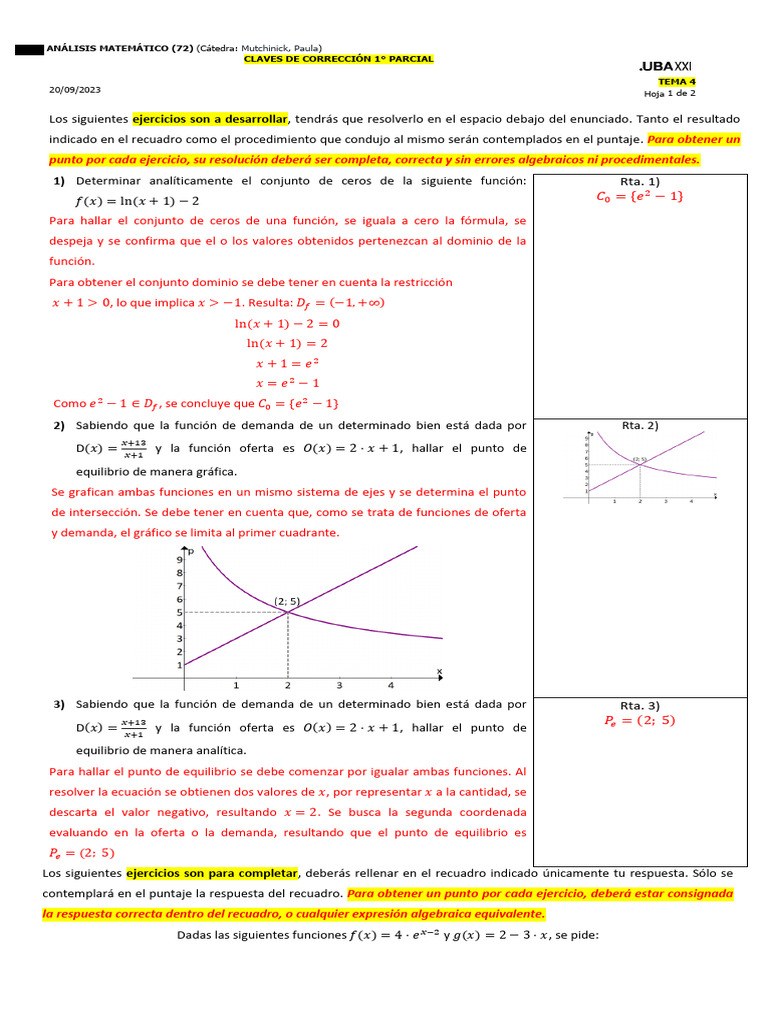 Claves de Corrección Análisis Matemático | PDF | Función (Matemáticas ...