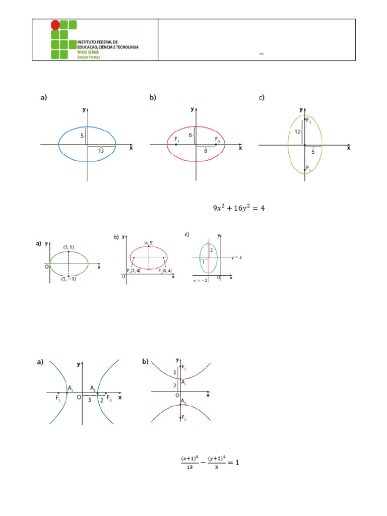 Lista de Exercicios - Cap 6 - Conicas | PDF | Elipse | Variedade (Matemática)