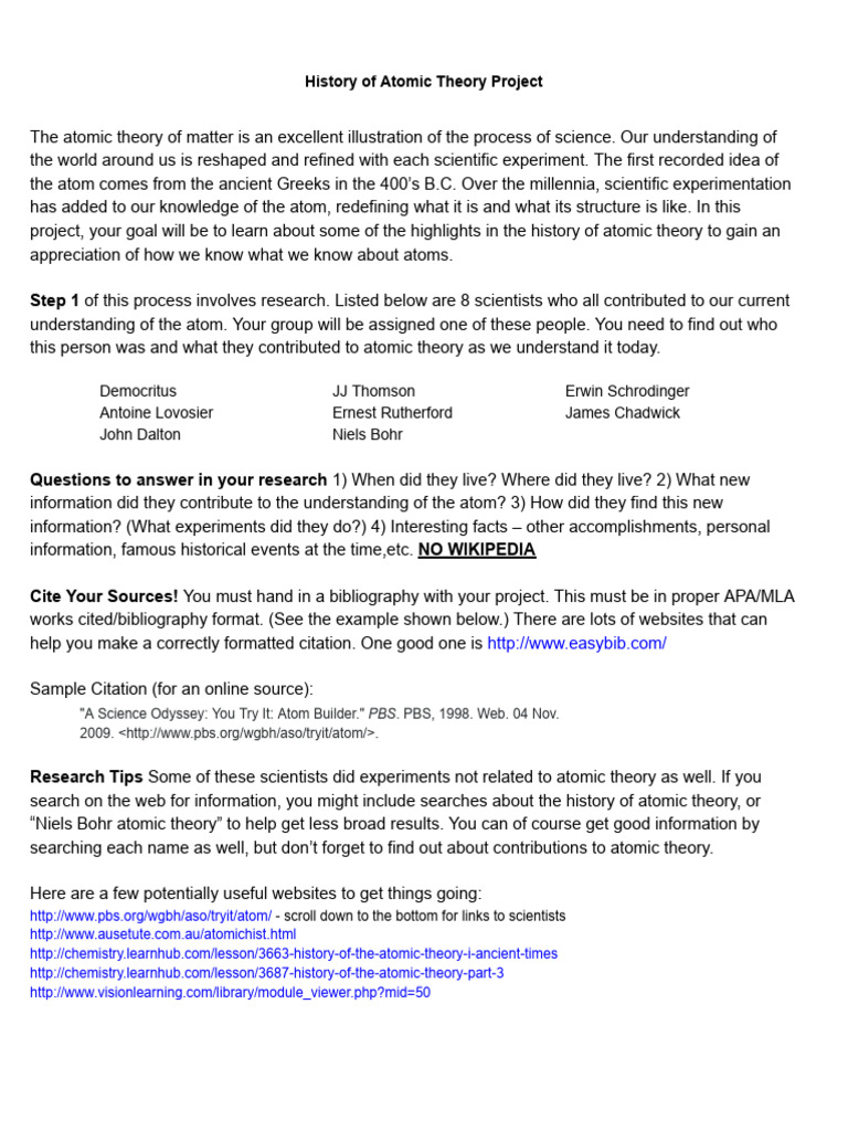 Atomic Theory Project - 2023 | PDF | Atoms | Science