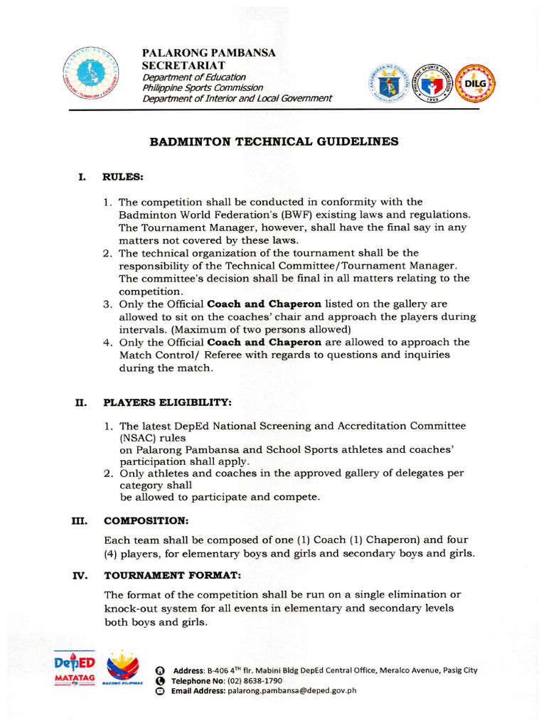 Guidelines Badminton | PDF