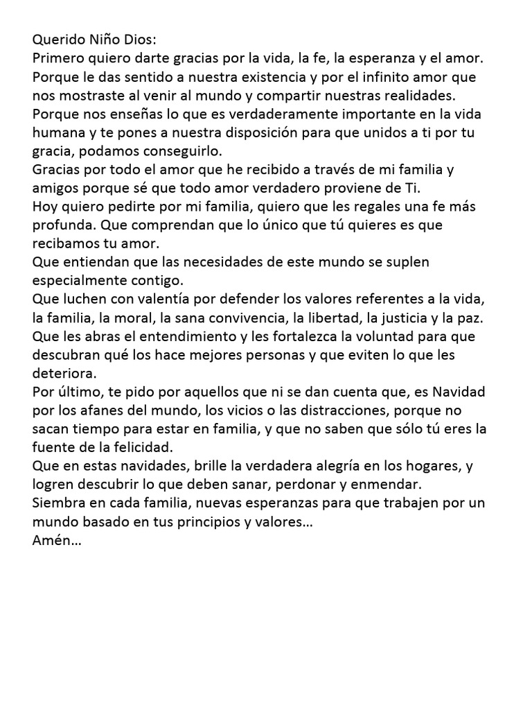 Carta Al Niño Dios | PDF | Salud y bienestar | Religión y espiritualidad