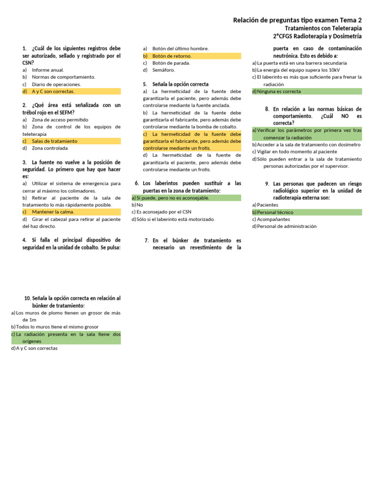 Preguntas Teleterapia | PDF | Terapia de radiación